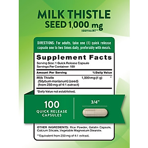 Milk Thistle Extract Capsules | 1000mg | 100 Count | Non-GMO & Gluten Free Supplement | by Nature's Truth