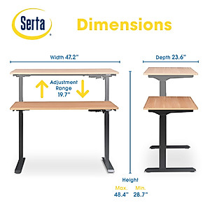 Serta Creativity Electric Height Adjustable Desk, 47" Inch Wood Desktop Sit Stand Table for Office, Work from Home Furniture, Easy to Assemble, Light Brown