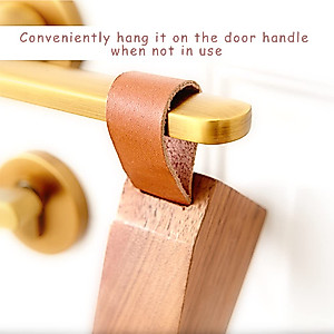 Wooden Door Stopper Non-Slip Security Wood Door Wedge with Leather Strap for Hanging Door Stopper 1Pack, in House Bedroom Office Living Room Hotel Cabin