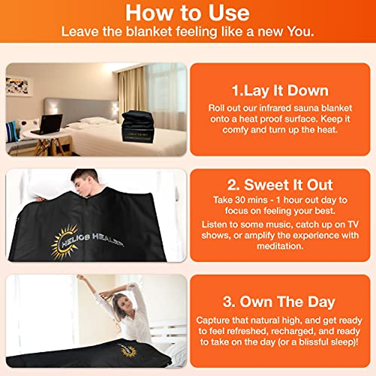 HELIOS HEALER Infrared Sauna Blanket - Portable Infrared Sauna for Home Relaxation, Sauna Blanket for Detox Body and Mind, Exercise Recovery, Better Sleep, Far Infrared Therapy, Zipper Design.