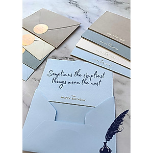 RUN2PRINT Happy Birthday Cards With Envelopes & Stickers - Elegant Dusty Blue Emboss Gold Foil Pressed - Blank Notes Wedding, Bridal, Baby Shower, Business and Formal All Occasion Cards (Dusty Blue)