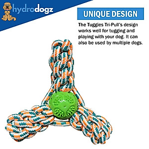 Hydrodogz [3 Pack Tri-Pull Dog Tug Rope Toys Bundle for Small Medium and Large Dogs, Natural Cotton Teething Interactive Stimulation Thick Chew Toy with Treat Dispensing Ball for Aggressive Chewers