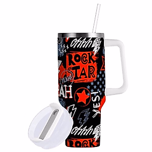 Emelivor Headphones Stars Black 40 oz Tumbler with Lid and Straw Insulated Tumblers with Handle Leak Proof Travel Coffee Mug Water Cup Bottles Fits in Car Cup Holder