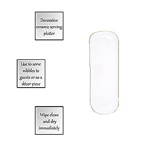 Santa Barbara Design Studio Table Sugar Ceramic Serving Platter, 5" x 14", White/Gold