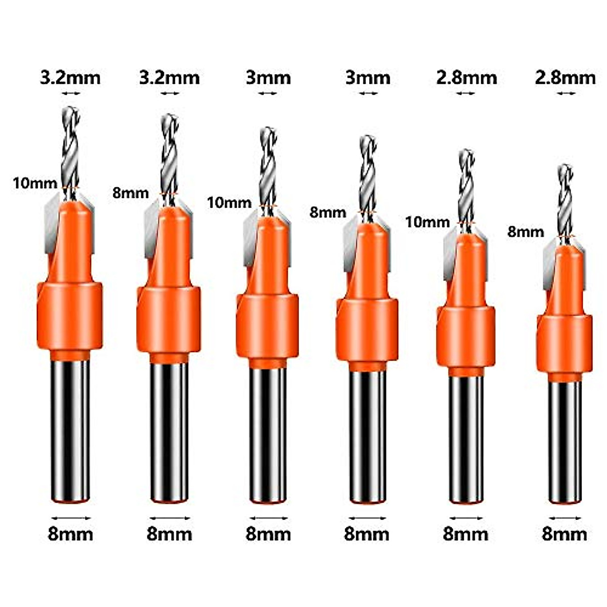 6 PCS Wood Hole Countersink Drill Bit Set with Hex Key Wrench, Hole Drill Bit Timber Screw Hole Cutter for Carpentry Woodworking (Individually Box Packaging)
