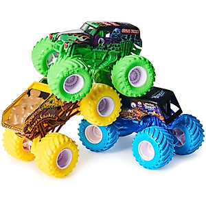 Monster Jam, Charged Crushers 3-Pack (Grave Digger, Son-Uva Digger and Earth Shaker), 1:64 Scale