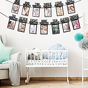 Whaline 1st Birthday Baby Photo Banner for Newborn to 12 Months, Monthly Milestone Photograph Bunting Garland, First Birthday Celebration Decoration (Black)