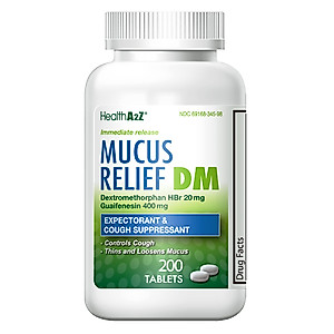 HealthA2Z® Mucus Relief DM | Dextromethorphan HBr 20mg | Guaifenesin 400mg | Cough, Immediate Release, Uncoated (200 Count (Pak of 1))