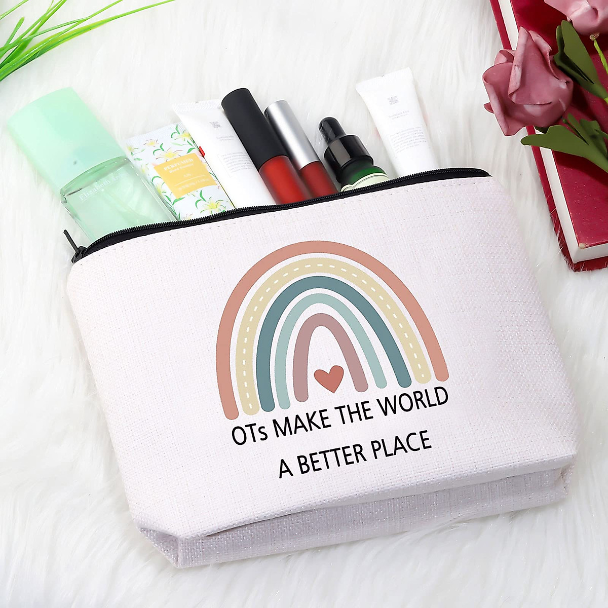 GJTIM OT Gift Occupational Therapy Worker Gift Rainbow Makeup Bag OTs Make the World A Better Place OT Retirement Gift (OTs Make Makeup)