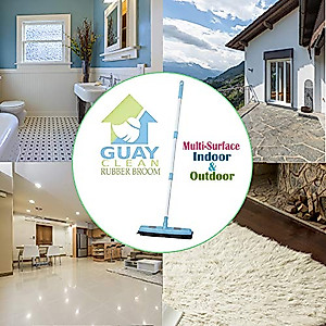 Guay Clean Rubber Push Broom Pet Hair Fur Removal Soft Bristle Sweeper for Carpet and Floor, Squeegee and Grommet for Pads and Towels -Telescopic Pole up to 50 Inches - Blue