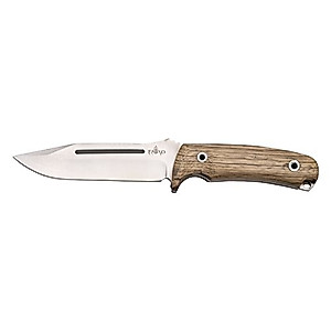 THIRD Hunting Fixed Blade Knife H0182J with 13.2 cm Steel Blade, Wooden Handle (zebrano), with Leather Sheath.