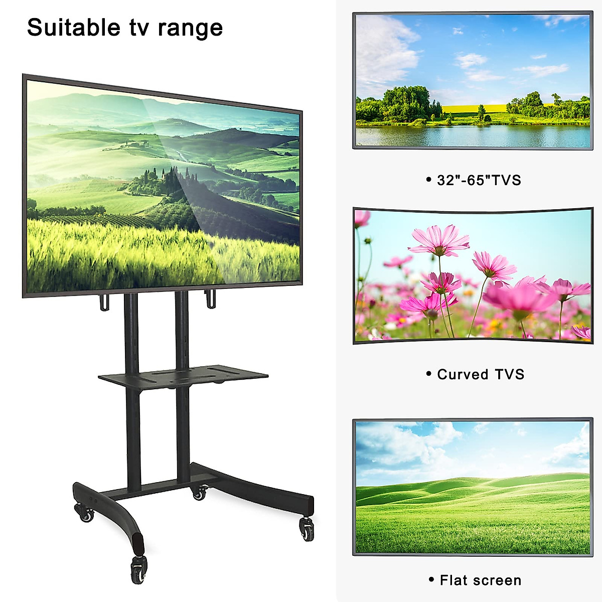 ABCCANOPY TV Cart Rolling Trolley Mount TV Stands w/Wheels, Rolling Monitor Stand with Adjustable Shelf for LED LCD OLED Flat Screen, Plasma TVs TV & Monitor (Mobile TV Cart/32-65)
