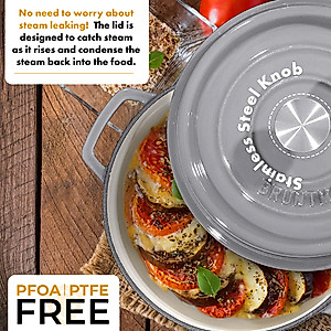 Bruntmor Pre-Seasoned 6.5 qt Enameled Cast Iron Round Dutch Ovens, 6.5 Quart Enameled Cast Iron Dutch Oven Pot With Lid And Handle, Heavy Duty Casserole Dish, Hand Wash Only, Pumpkin Spice