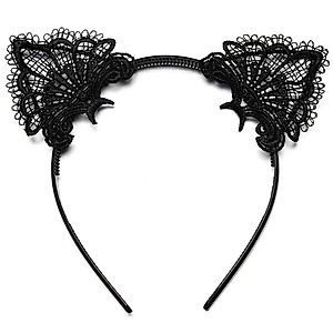 Black Cat Costume for Women, Halloween Masquerade Mask, Lace Ears, Gloves, Tail, Choker Necklace