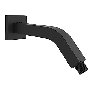 Aquaiaw Square Shower Arm and Anti-Scratch O-Ring Flange, Solid Brass, 8 inch, Both Soldered 1/2-14 NPT Tapered Threads, Wall Mount Shower Head Extension Arm (Matte Black)