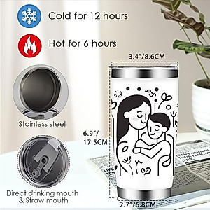 FOCIUZTA 20oz Charming Hand-Drawn Mother and Child with Floral Design Tumbler with lid, Travel Coffee Cup, Ideal for Easter, Mother Day, and birthday gifts