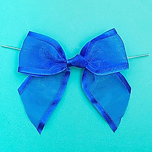 Blue Organza Bow Twist Ties for Favors and Treat Bags (1.5 Inches, 36 Pack)