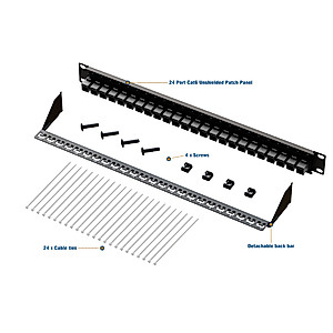 iwillink 10Gbps Patch Panel 24 Port, RJ45 Through Coupler Cat6 Patch Panel UTP 19-Inch 1U with Back Bar, Wallmount or Rackmount, Compatible with Cat5, Cat5e, Cat6 Cabling
