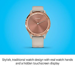 Garmin Hybrid Smartwatch with Real Watch Hands and Hidden Color Touchscreen Displays,Sleep Monitor rose gold with light sand case and band, 39mm, 010-02238-02