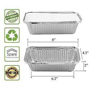 (55 Pack) Aluminum Loaf Pans with Lids, Disposable Bread Tins for Baking Bread, Lunch Containers with Lids, Personal Lasagna, Single Serve, Individual Baking Dishes 650 ml - Size 7.8 x 4.3 x 2