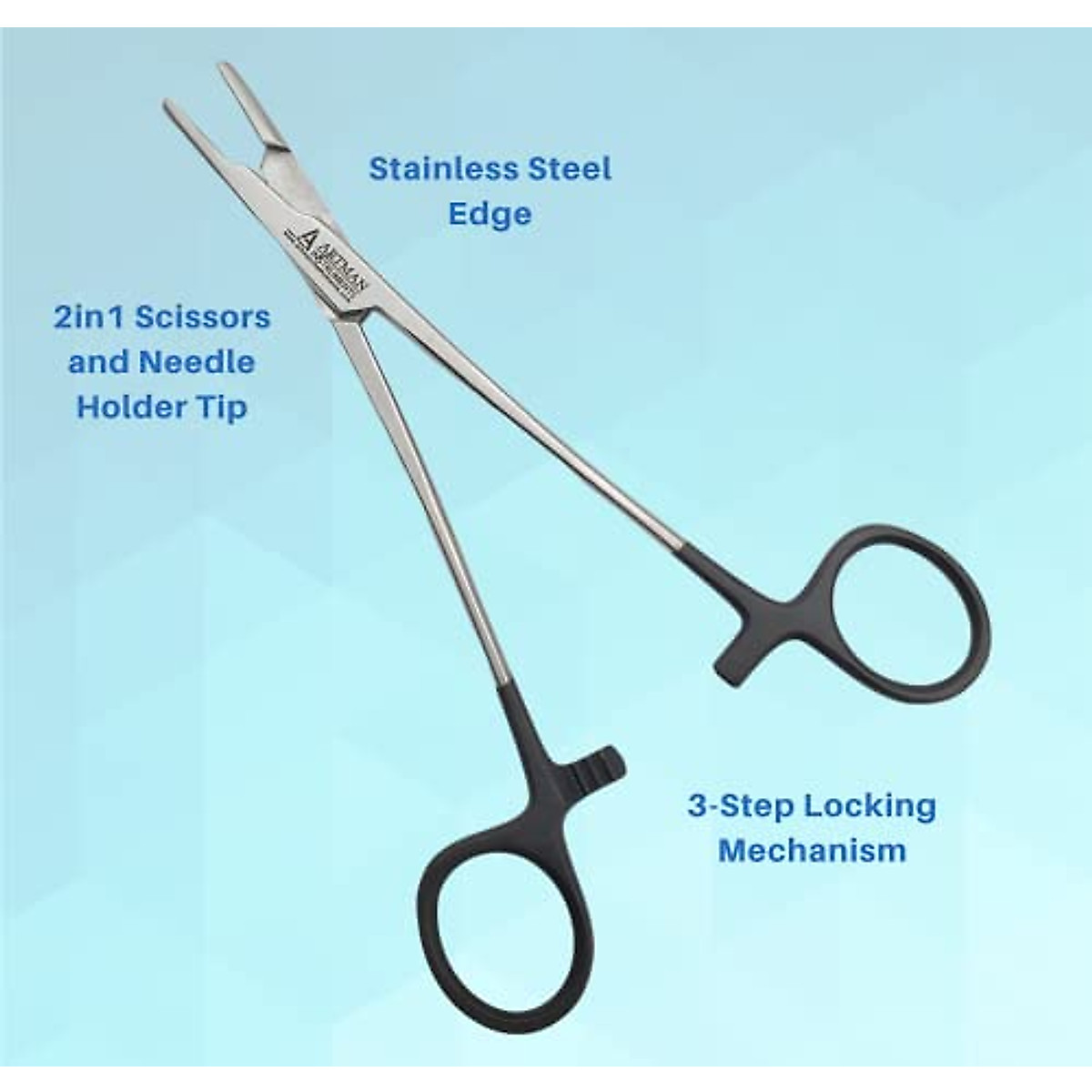 Olsen Hegar Needle Holder, Needle Driver with Scissors Cutting Edges, Scissor Clamp Forceps Fly Tying by Artman Instruments (6 Inches)