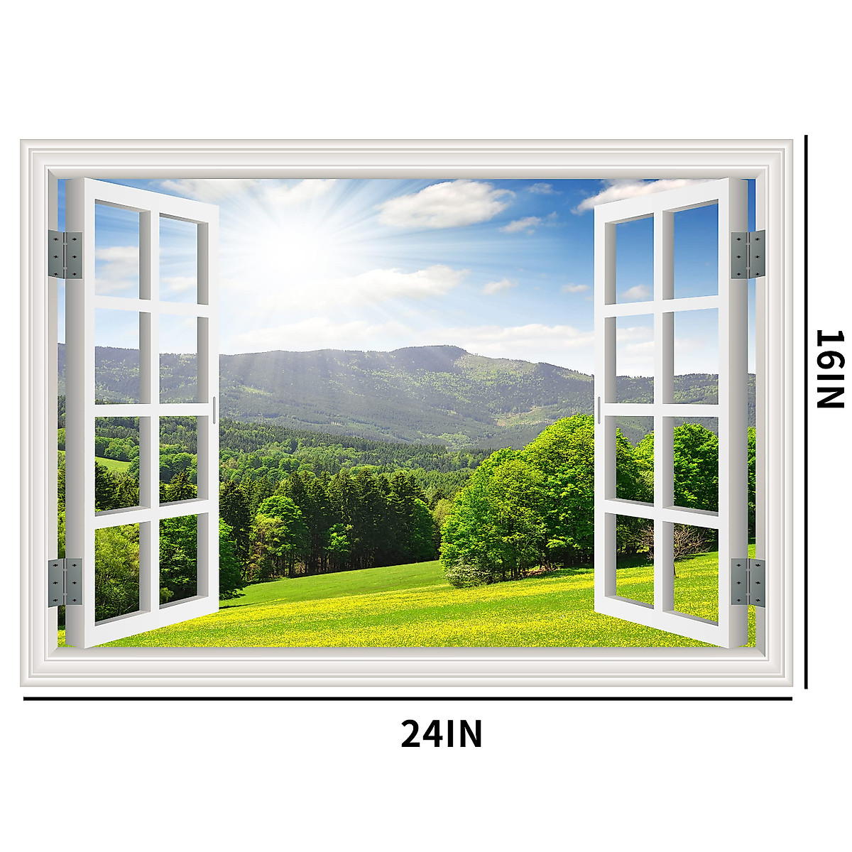 FLFK Fake Window Wall Sticker - Landscape Faux Window Wall Mural for Wall Decor, Stick and Peel Wall Decals,16"x24"