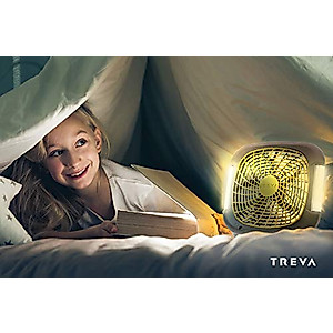 Treva 10-Inch Portable Desktop Air Circulation Battery Fan, 2 Speed, Compact Folding & Tilt Design Fan With Adjustable LED Lights