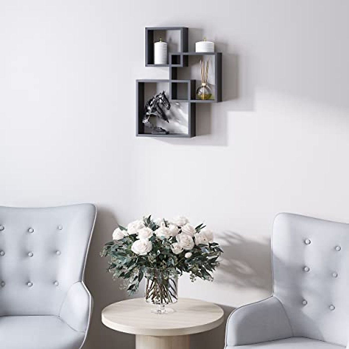 Ballucci Modern Interlocking Cube Floating Shelves, Wall Mount Wood Square Shelves for Living Room, Bedroom, Bathroom, Easy to Install Wall Decor Box Shelves, Black