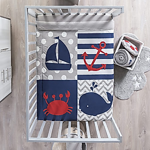 DreamPartyWorld Nautical Bedding Crib Nursery Set Boy Blue Whales Mariner for Baby Shower Material: 100percent Cotton 4 Pieces