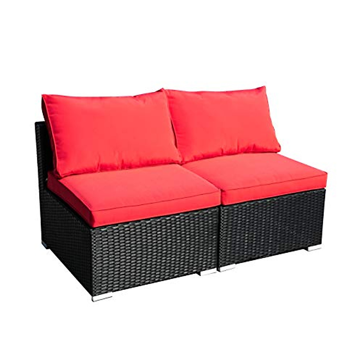 Outdoor Patio Furniture 2-Pieces PE Rattan Wicker Sectional Red Cushioned Sofa Sets