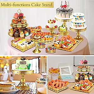 Potchen 14 Pcs Cake Stand Round Cupcake Tower Dessert Table Display Set Metal Cup Tier Antique Plate Candy Decorations for Party Tray Wedding Birthday Celebration (Gold)