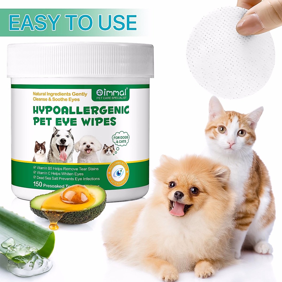 ZIXAOK Dog Ear Cleaner 30g & Eye Wipes 150 Sheets - Ear Odor Removal, Tear Stain Remover, Supports Infection-Prone Ears, Gentle Pet Care Set for Dogs & Cats