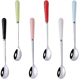 Goeielewe Dinner Spoons Set of 6, Stainless Steel Iced Teaspoons with Ceramic Handle 6.8-Inch Long Soup Tablespoons Espresso Coffee Spoons Candy-Colored Mixing Spoon - Mixed Color