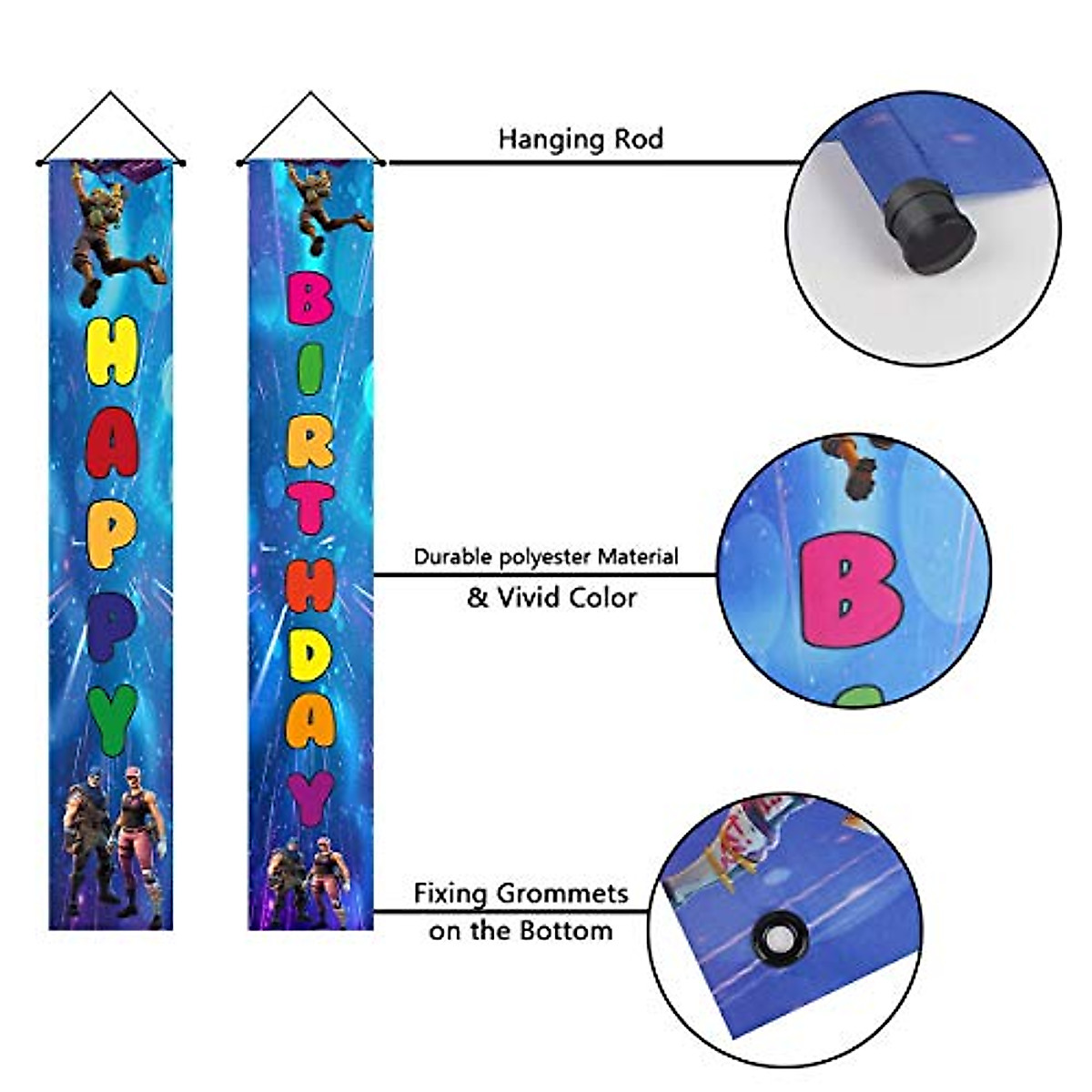 Gaming Happy Birthday Yard Sign Banners， Birthday Decorations Backdrop for Boys Kids，Gaming Theme Party Hanging Porch Door Wall Decor