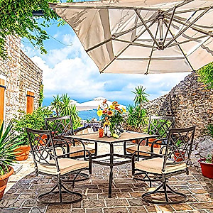 Omelaza Patio Metal Swivel Chairs Set of 2 Outdoor Dining Rocker Chair for Garden Backyard Bistro, Small Grid, Black with Cushion Support 300 lbs