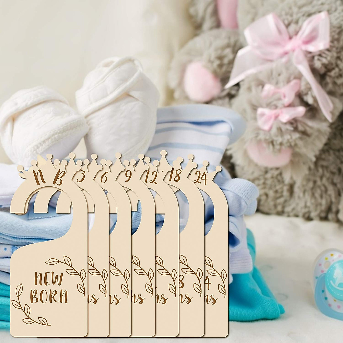 Wooden Unicorn Baby Closet Divider,Upgrade NB to 24 Months Baby Cloth Organizer by Age and Size Nursery Infant Wardrobe Divider Gift for Newborn Baby Shower (Crown)