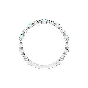 Solid 925 Sterling Silver Aquamarine Beaded Ring Band (Width = 3mm) - Size 6.5