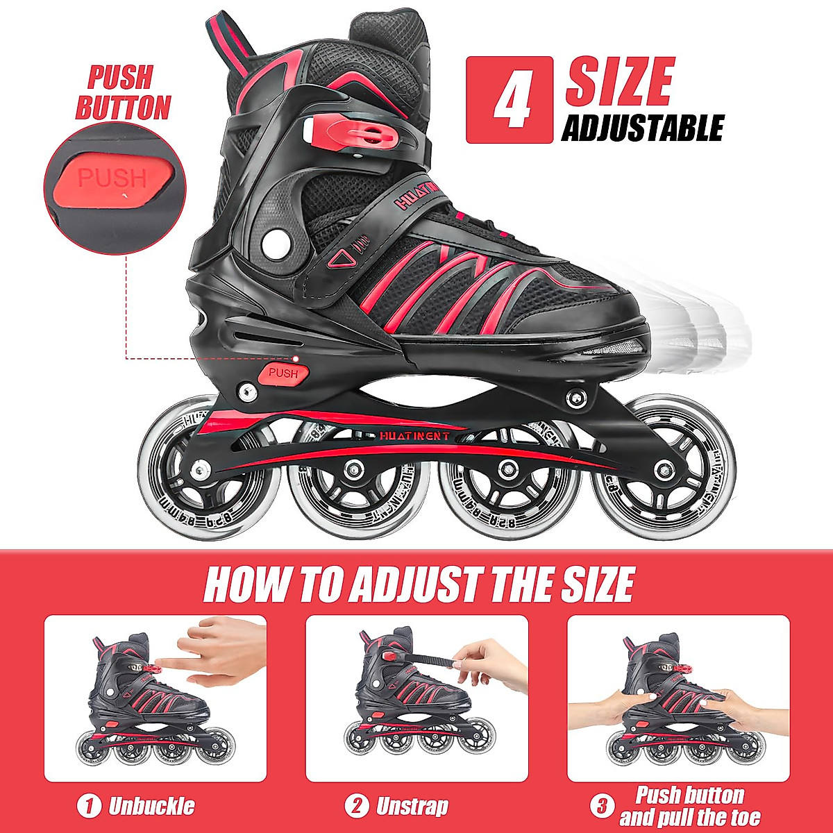 Huatinent Adjustable Inline Skates for Women and Men, Men Roller Skates for Adult Female Male with Brake, Patines para Mujer for Youth Teens Boys and Girls