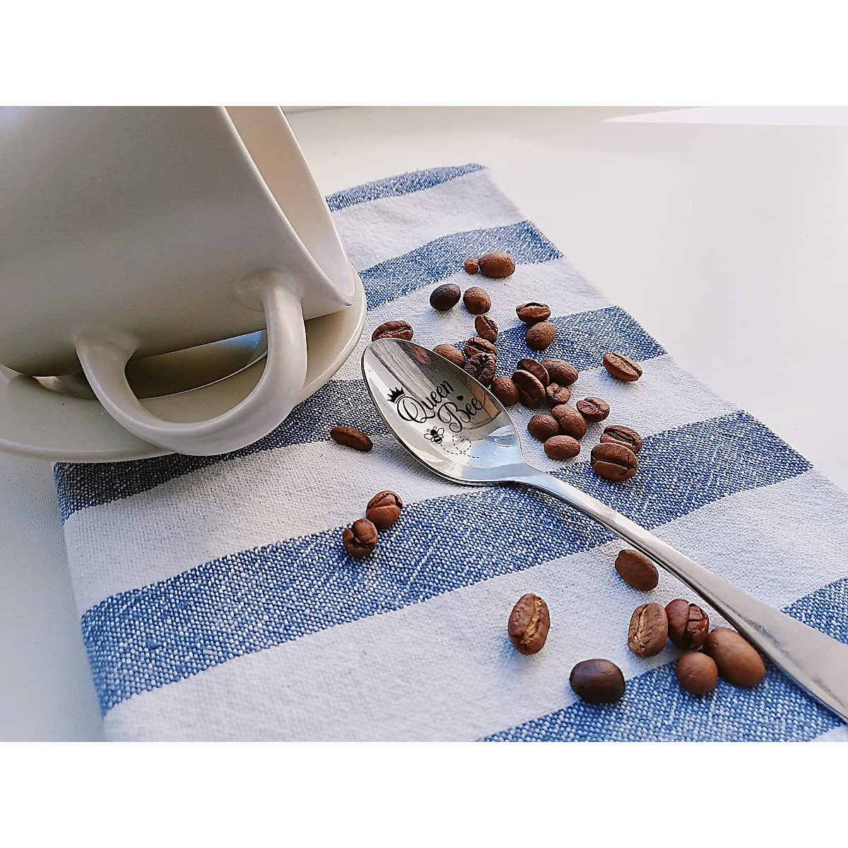 PZJIEAN Queen Bee Funny Engraved Stainless Steel Spoon, Best Ice Cream Coffee Dessert Spoon Gifts for Wife Girlfriend Sister Birthday Mothers Day Christmas