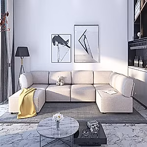 CECER U Shaped Modular Sectional Sofa, Convertible L Shaped Couch Sofa, Queen Sleeper Sofa, Variable Modular Oversized Couches for Living Room, (Beige)