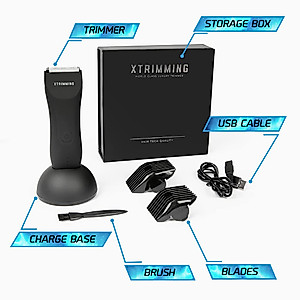 Xtrimming Pubic Hair Trimmer for Men - Waterproof Electric Body Trimmer for Men - Body Hair Trimmer for Men - Great Hair Razor Hygiene Fully, Cordless Trimmer, Rechargeable & Smooth Body Shaver