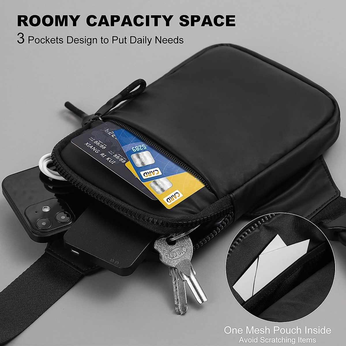 ANBEKO Small Crossbody Sling Bag Fanny Packs for Men Women, Mini Travel Shoulder Messenger Bag Chest Bag (PU)