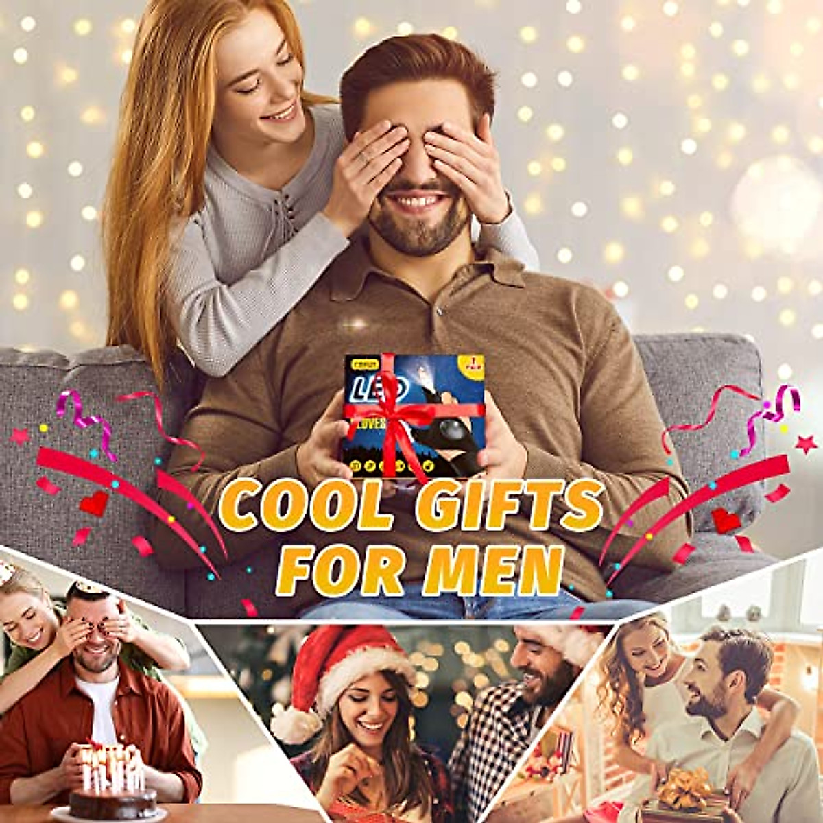 Visailiy Gifts for Men , LED Flashlight Gloves, Cool Gadgets Christmas Stocking Stuffers Unique Birthday Gifts for Dad Boyfriend Husband Him, Light Gloves Tool for Camping Fishing Car Repairing Hiking