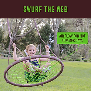 Swurfer Web Tree Swing, Saucer Swing – Tree Swings for Kids Outdoor, Outdoor Swing for Kids, Weather Resistant, Durable Aluminium Frame, Adjustable Rope, Easy Tool Free Assembly, Holds up to 500 lbs