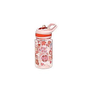 Pearhead Girl Power Kids Water Bottle for School, Spill Proof, Tritan Flip Straw 16oz, BPA Free and Dishwasher Safe, Travel and Sports Tumbler, School Supplies, Pink