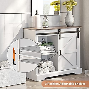 HOMFAMILIA 28" H Farmhouse Coffee Bar Cabinet w/Storage, White Kitchen Sideboard Buffet Cabinet with Sliding Barn Door, Rustic Accent Console with Adjustable Shelves, for Kitchen, Living Room