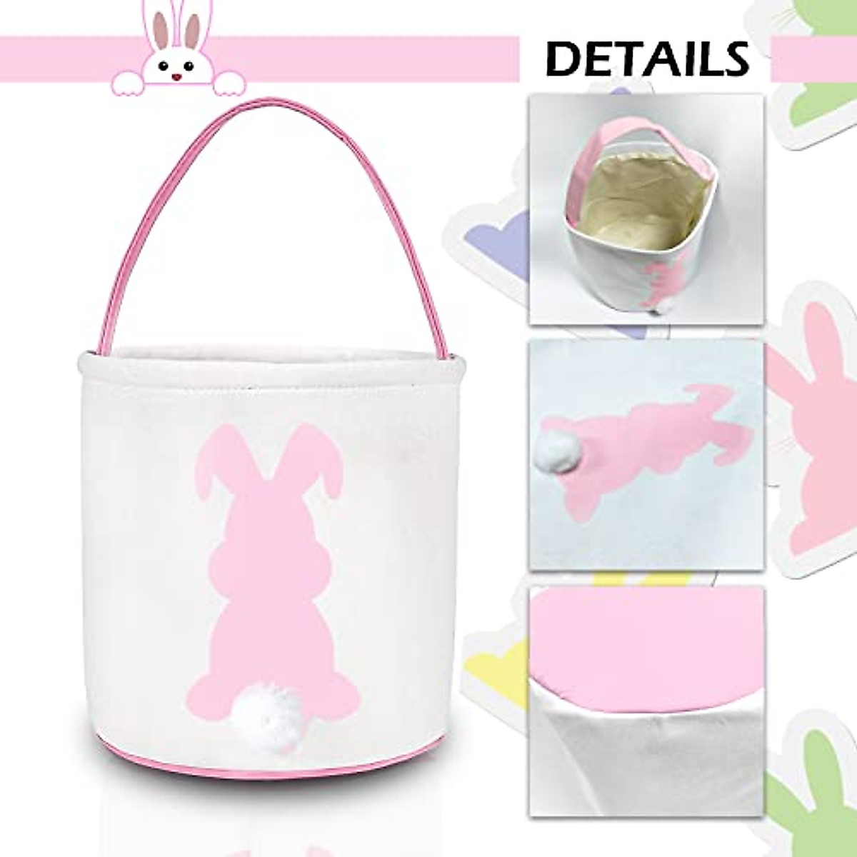 Easter Basket for Boys Girls Kids Baby, Easter Bunny Basket for Children, Easter Gifts for Baby, Easter Bucket for Boys Girls Kids, Easter Decorations Basket for Eggs Candy and Gifts Carry (Pink)