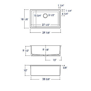 Alfi brand AB3018UD-W Kitchen Sink, White, 29.88"L x 18.13"W x 10"H