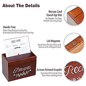 Y&ME YM Vintage Wood Recipe Box with 80 Double Sided Recipe Cards 4x6 and 8 Dividers, Perfect Kitchen Cooking Gift set Idea for Mom Women Grandma Bridal Shower and Weddings, 6.9 x 3.9 x5.3 Inch
