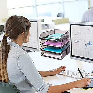 4 Tier Pack Stackable Tray Office Desk Organizer File and Desktop Holder for Paper Letter Accessories Black Discount Pack by MissionMax